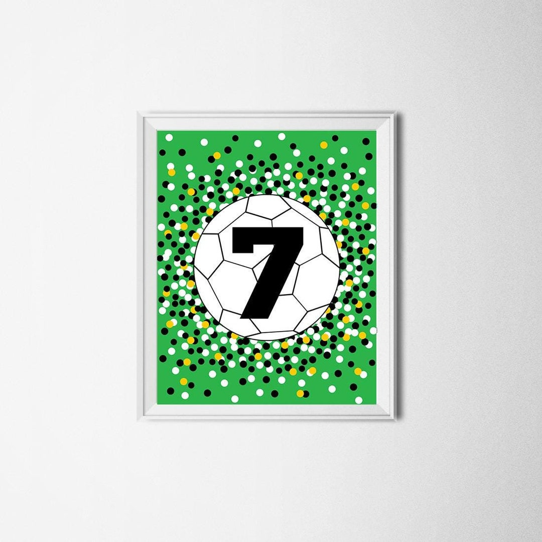 Number 7 Sign Printable Soccer Birthday Decorations Green Black Yellow ...