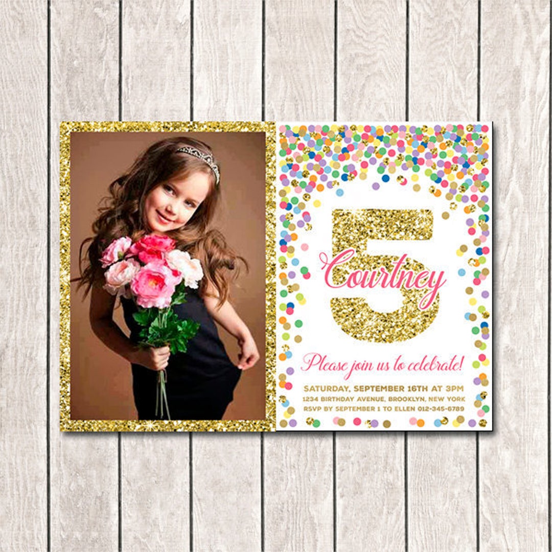 5th Birthday Invitation Printable Birthday Invite With Picture Rainbow ...