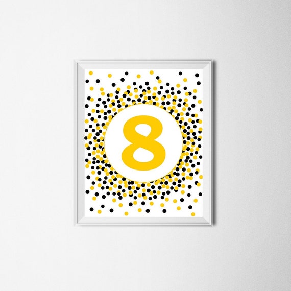 Number 8 Sign Printable Yellow and Black 8th Birthday | Etsy