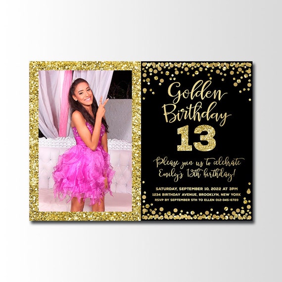 Personalized Golden Birthday Invitation Gold Glitter Birthday - Etsy
