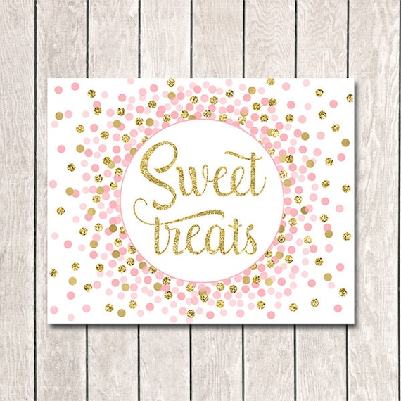 Table Sign Sweet Treats Sign Printable Favor Sign Pink Gold | Etsy