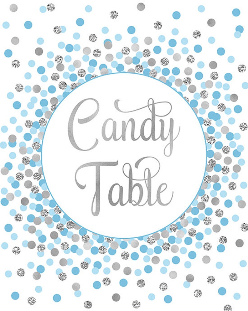 Candy Table Sign Printable Blue and Silver Decorations Birthday Party ...