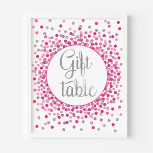 Gift Table Sign Printable Hot Pink and Silver Birthday or Baby Shower ...