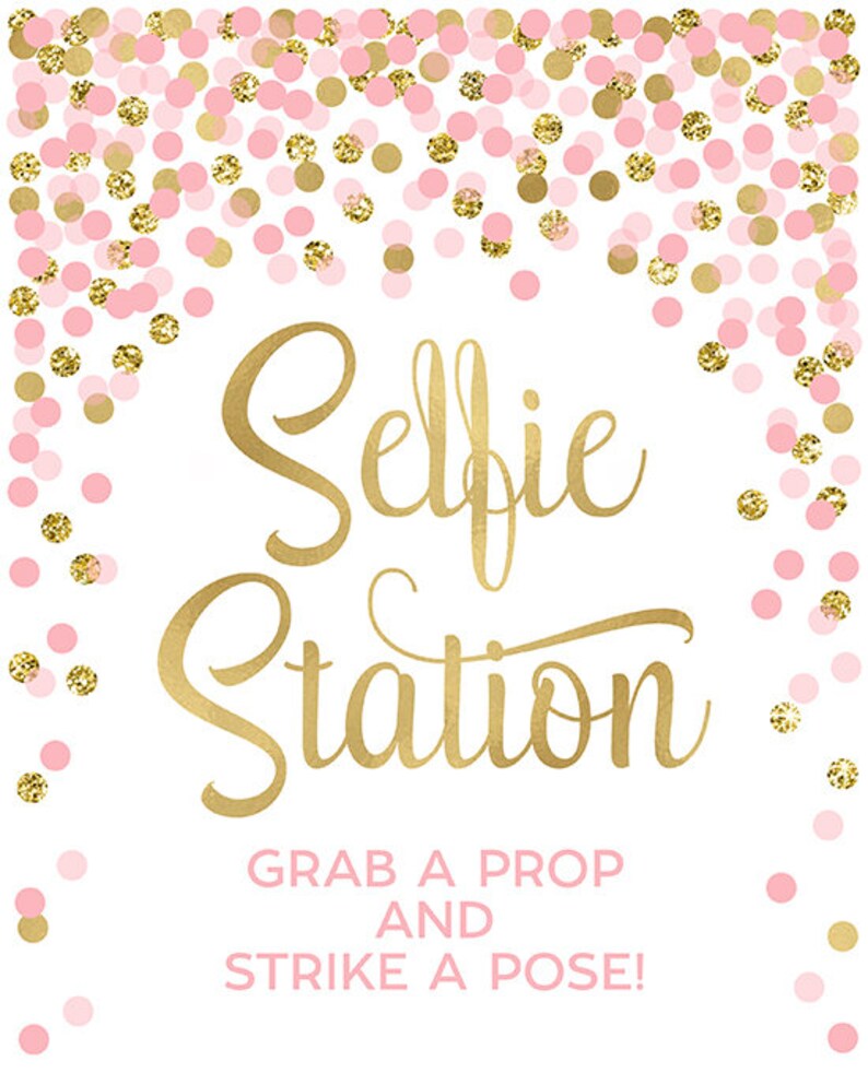 Selfie Station Sign Printable Pink and Gold Confetti Bridal | Etsy