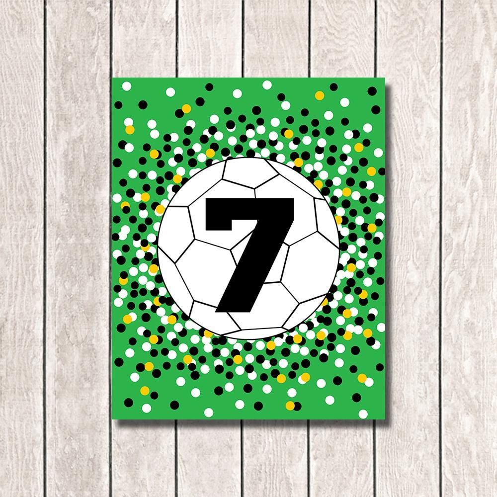 Number 7 Sign Printable Soccer Birthday Decorations Green Black Yellow ...