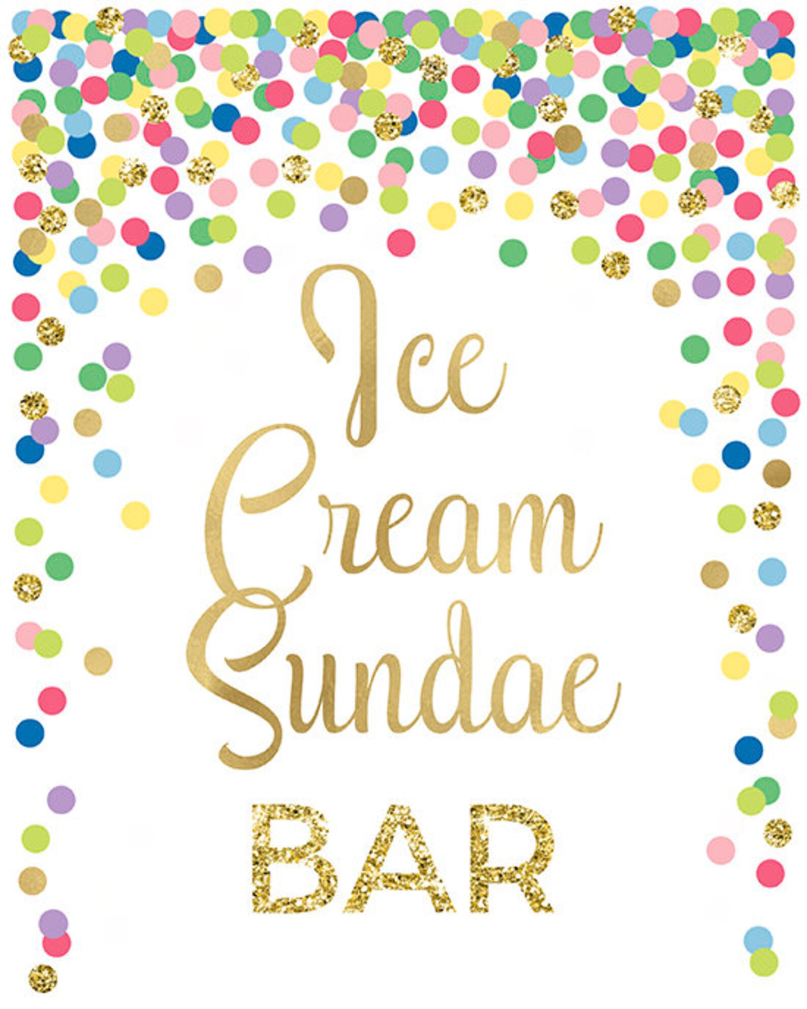 Ice Cream Sundae Bar Sign Printable Rainbow and Gold Dessert - Etsy Canada