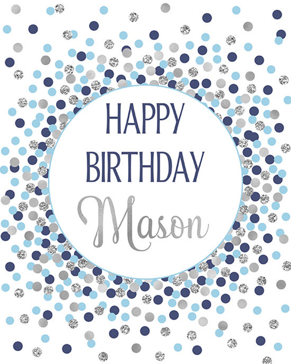 Happy Birthday Sign Printable Blue Navy Silver Happy Birthday Print Boy ...
