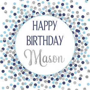 Happy Birthday Sign Printable Blue Navy Silver Happy Birthday Print Boy ...