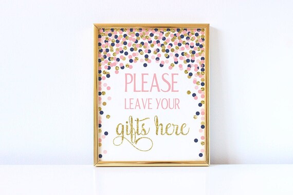 Please leave your gifts here sign printable Pink Navy blue and | Etsy