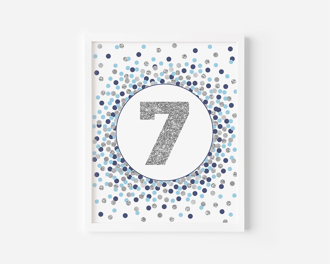Navy Blue Silver Number 7 Printable Sign 7th Birthday Decorations 7th ...