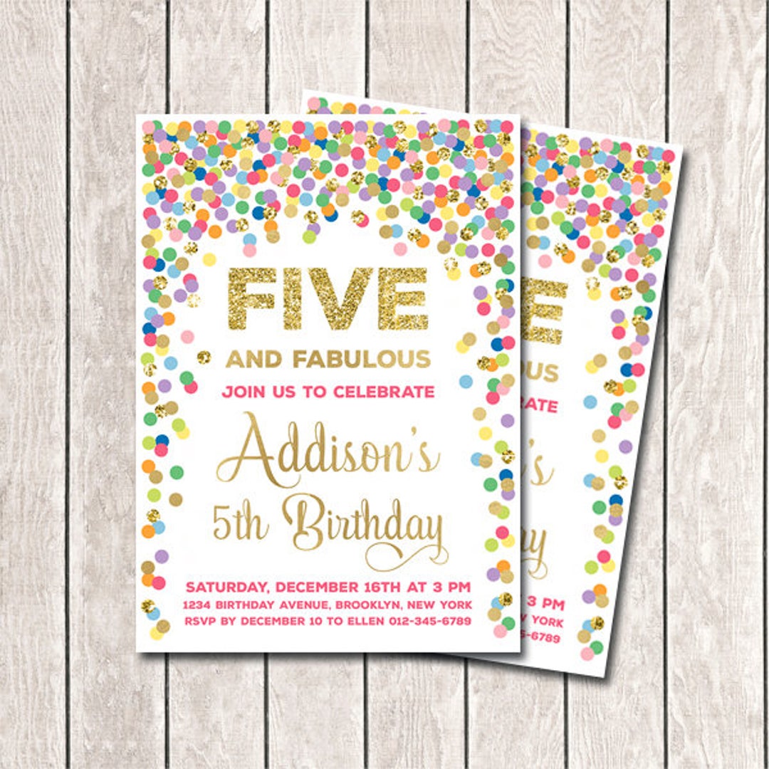5th Birthday Invitation Personalized Five & Fabulous Invitation Girl ...