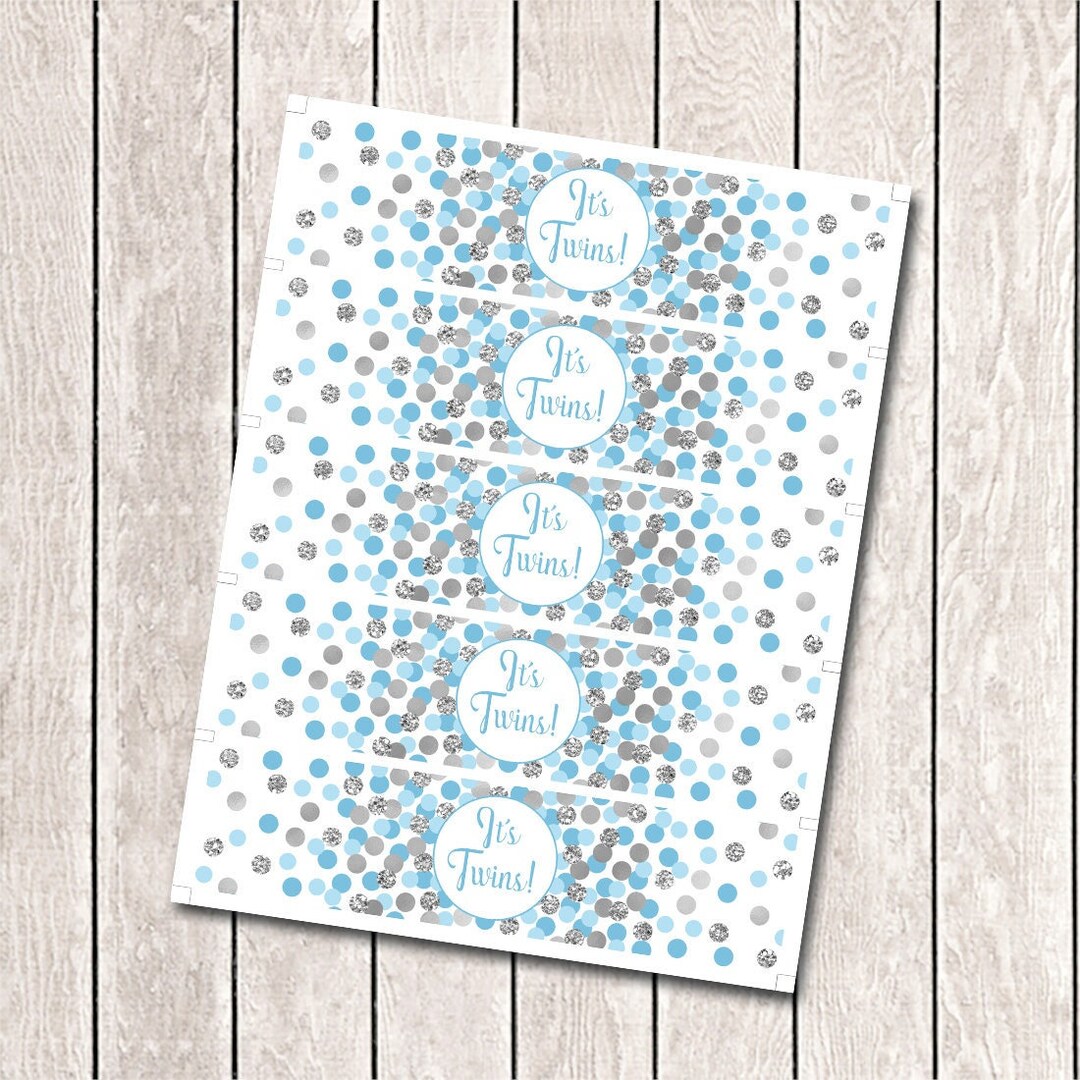 It's Twins Water Bottle Labels Blue and Silver Water Bottle Labels ...