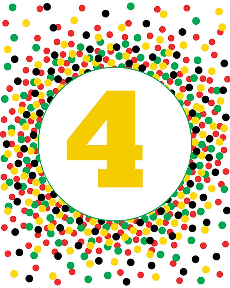 Number 4 Sign Printable Red Green Yellow and Black 4th | Etsy