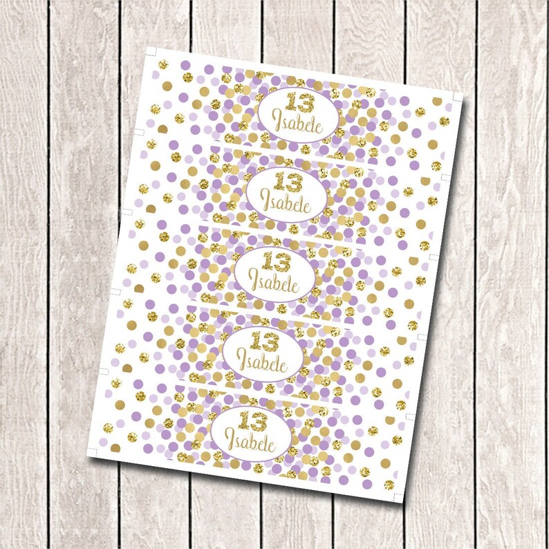 13th Birthday Water Bottle Labels Purple and Gold Birthday Labels ...