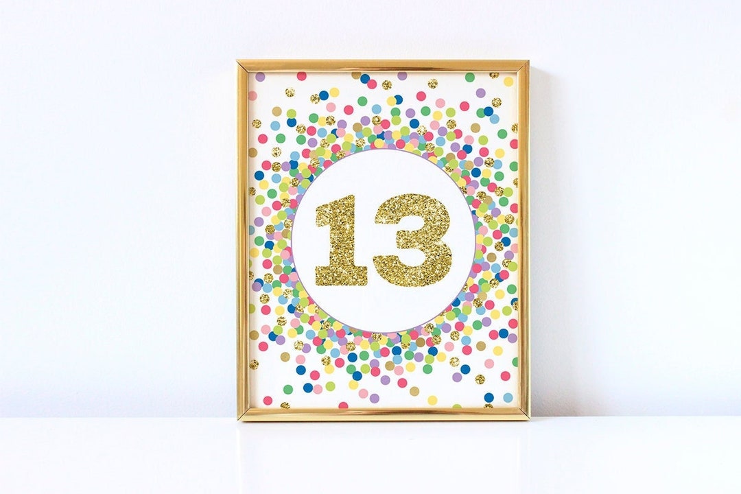 Number 13 Sign Printable Rainbow and Gold Number 13 Print Colorful and ...