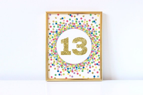 Number 13 Sign Printable Rainbow and Gold Number 13 Print | Etsy