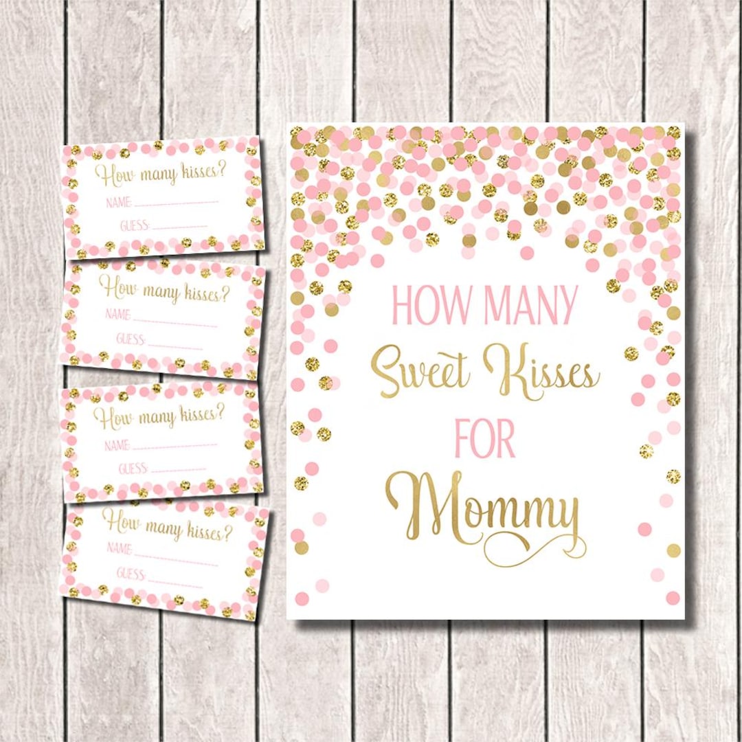How Many Sweet Kisses for Mommy Sign Pink and Gold Guess How Many ...