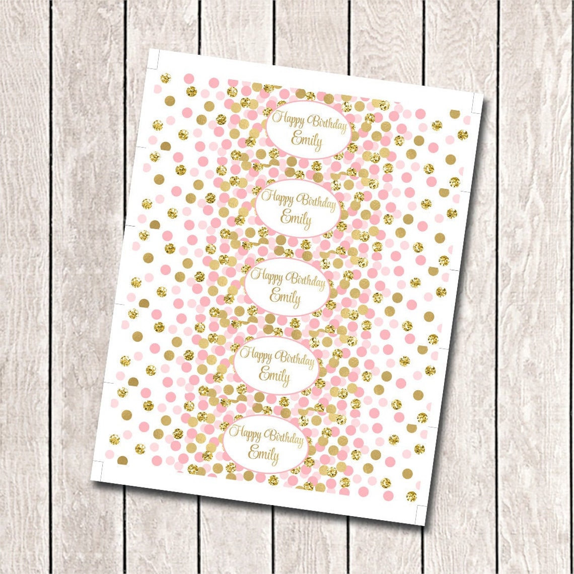 Happy Birthday Water Bottle Labels Personalized Pink and Gold - Etsy
