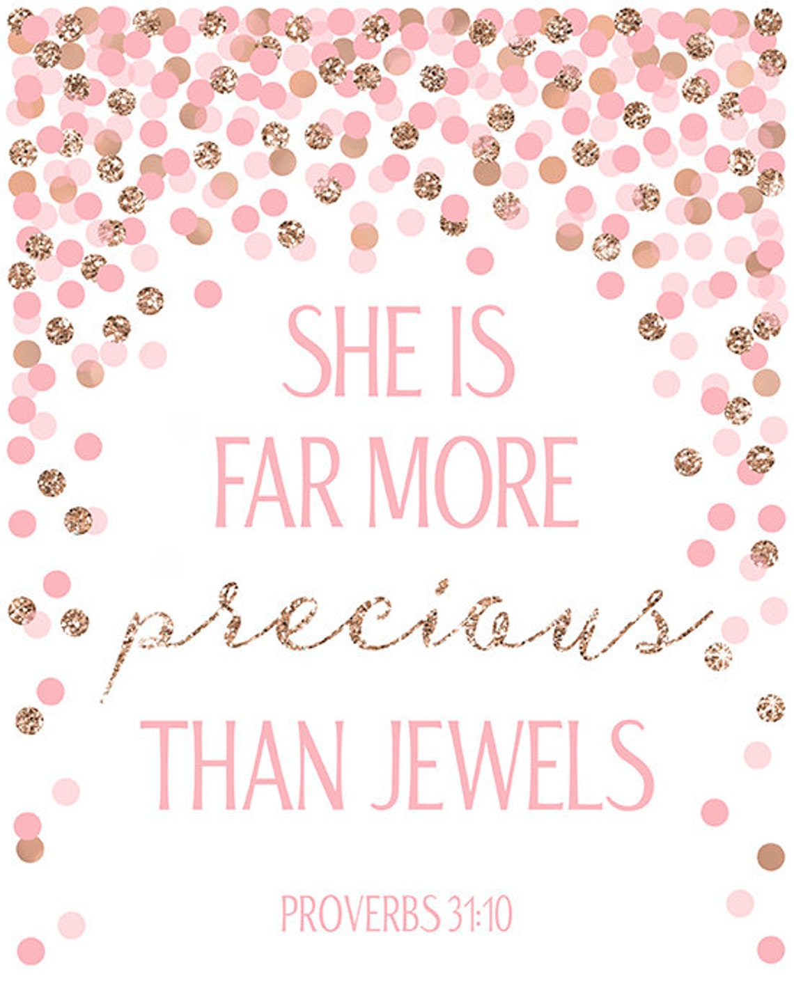 Pink and Rose Gold Bible Verse Print She is Far More Precious - Etsy