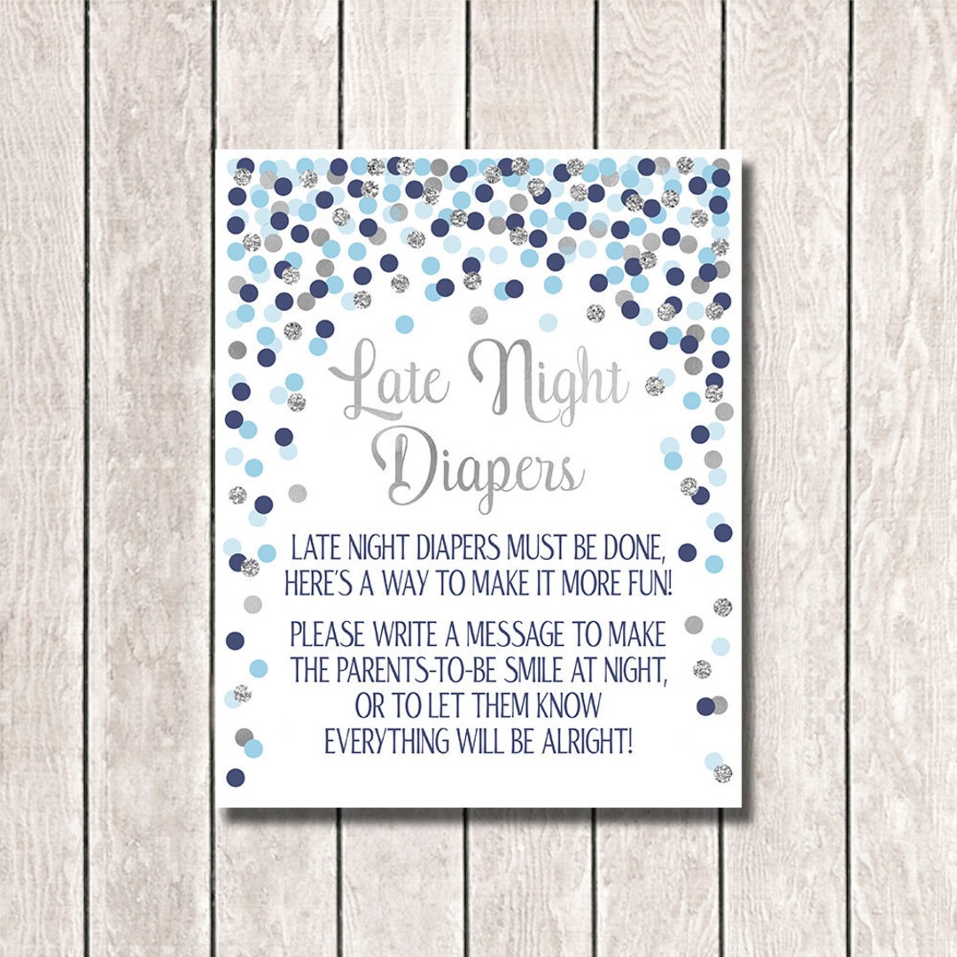 Late Night Diapers Game Printable Baby Boy Shower Game Blue Navy Silver ...