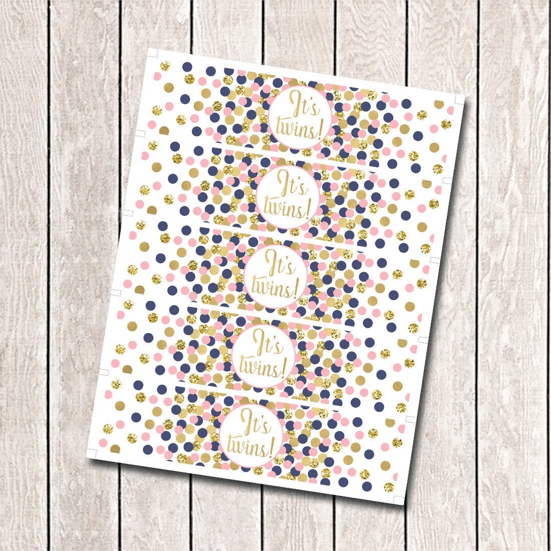 It's Twins! Baby Shower Water Bottle Labels Printable Twin Boy and Girl ...