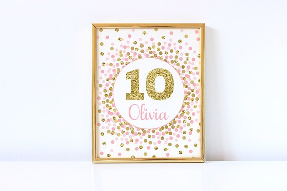 Number 10 Sign Printable 10th Birthday Party Name Sign Pink | Etsy