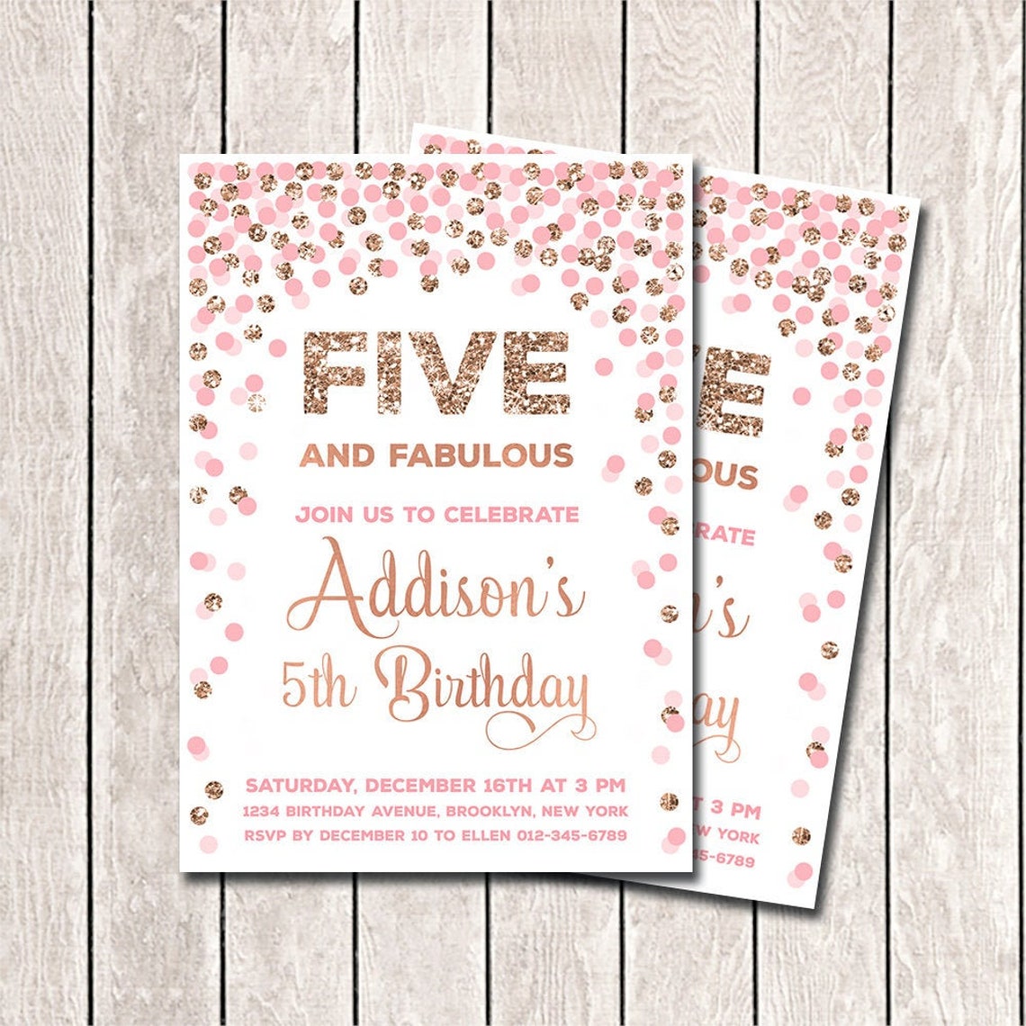 5th Birthday Invitations Printable Five and Fabulous - Etsy
