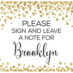 Please Sign and Leave a Note Sign Custom Guest Book Sign 10x8 Girl ...