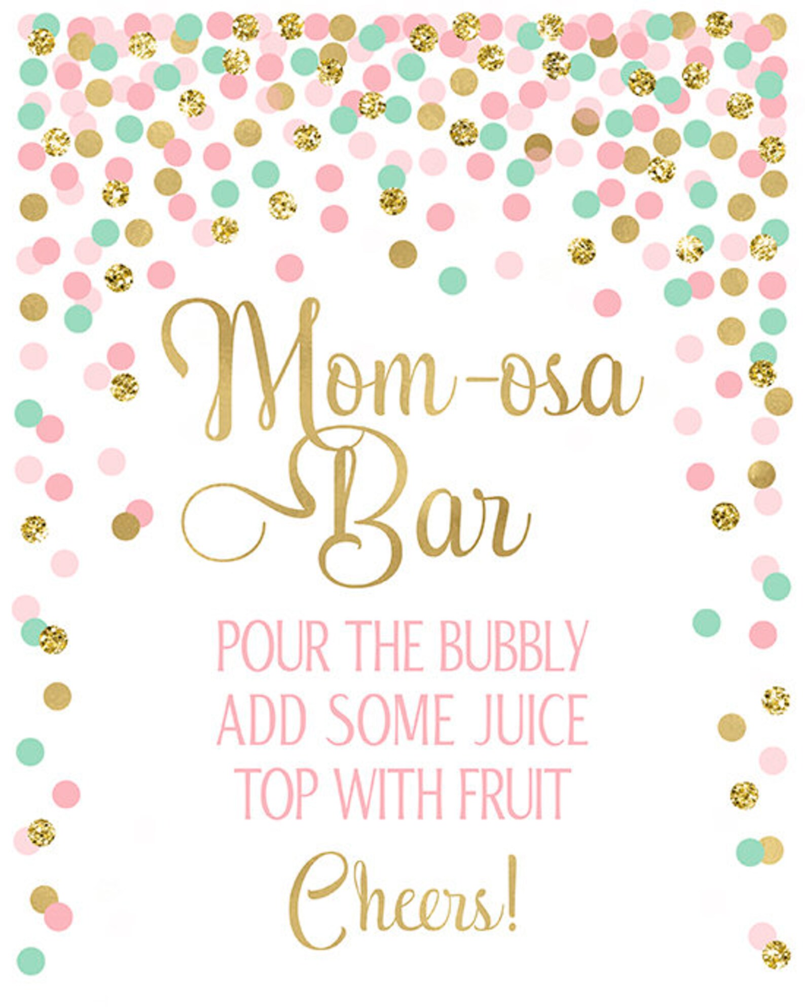Mom-osa Bar Sign Printable Pink Mint Gold Baby Shower - Etsy