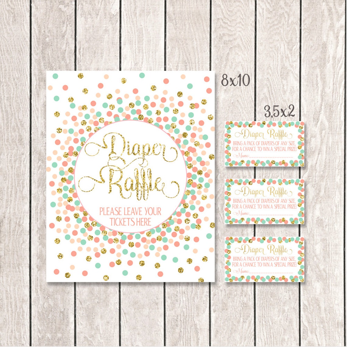 Diaper Raffle Sign Diaper Raffle Tickets Coral Mint Gold | Etsy