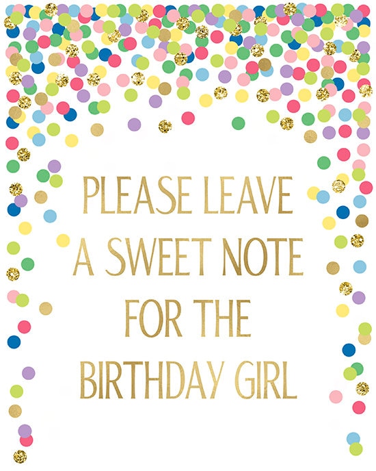 Please Leave a Sweet Note for the Birthday Girl Sign Printable Birthday ...