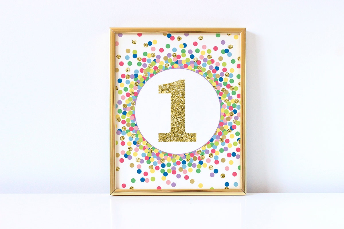 Number 1 Sign Printable Rainbow and Gold 1st Birthday Party - Etsy