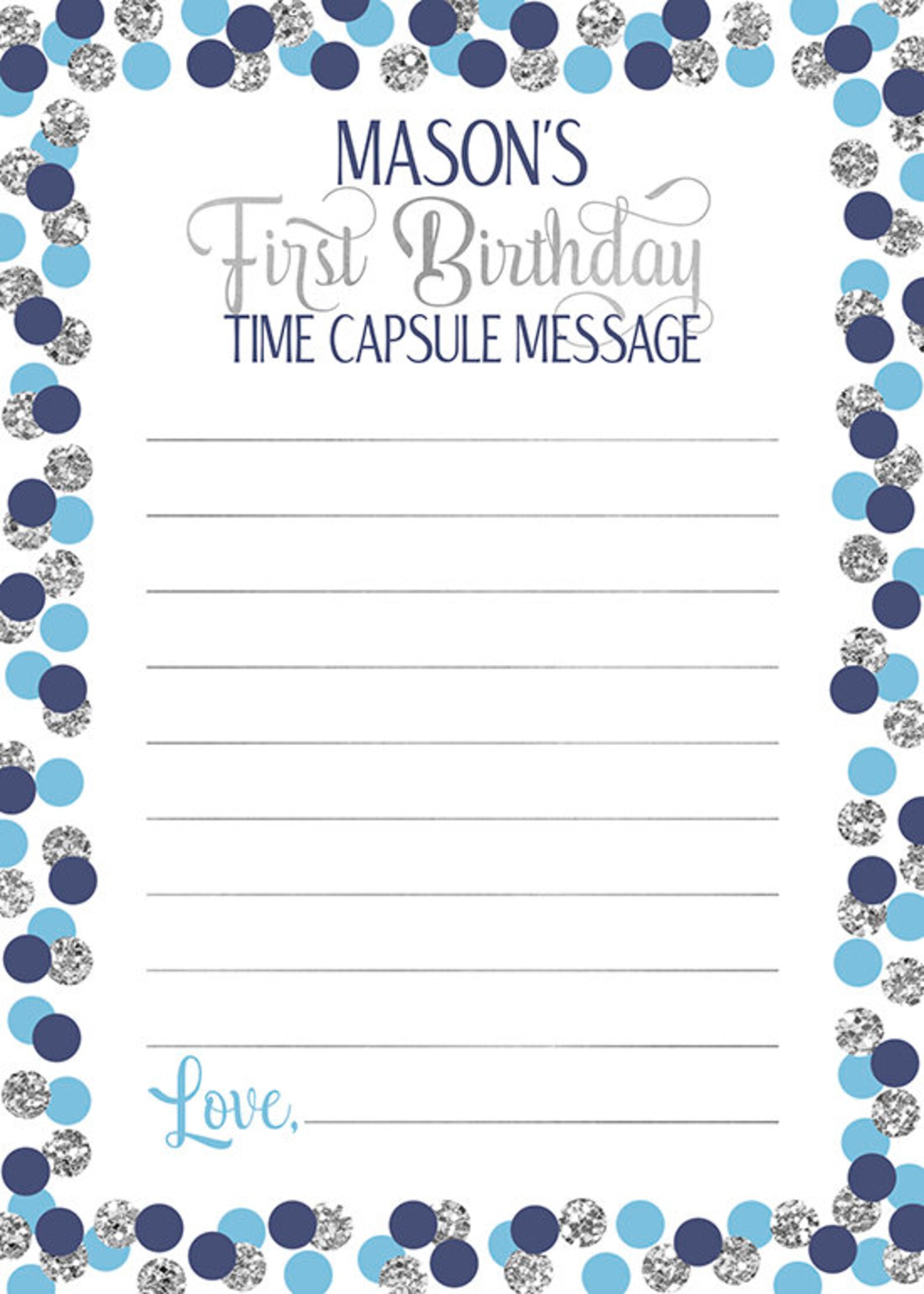 Personalized Time Capsule Sign and Message Cards Navy Blue - Etsy
