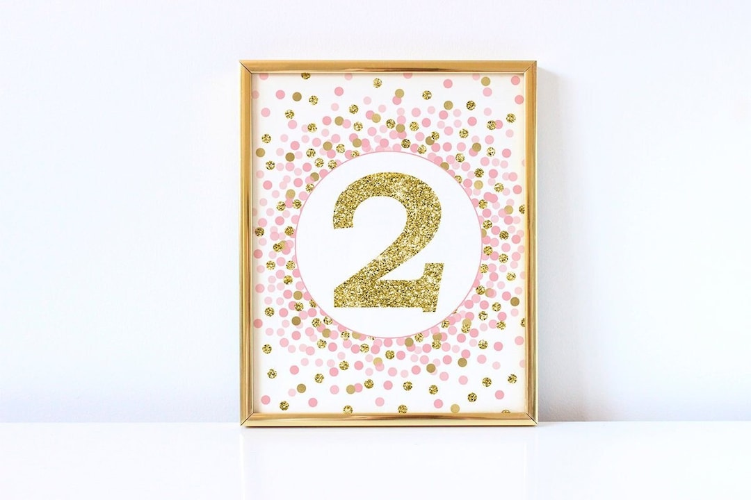 Gold Number 2 Sign Printable Pink and Gold 2nd Birthday Decorations 2nd ...