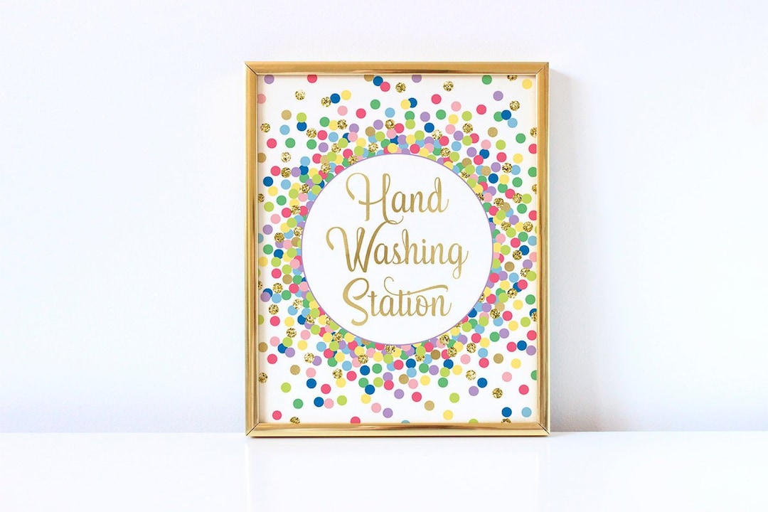 Hand Washing Station Sign Printable Colorful Confetti Party Decorations ...
