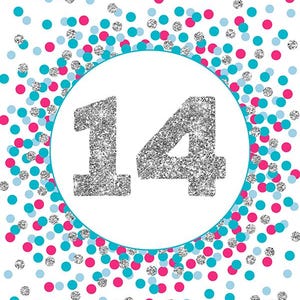 Number 14 Sign Printable Turquoise Pink and Silver 14th Birthday ...