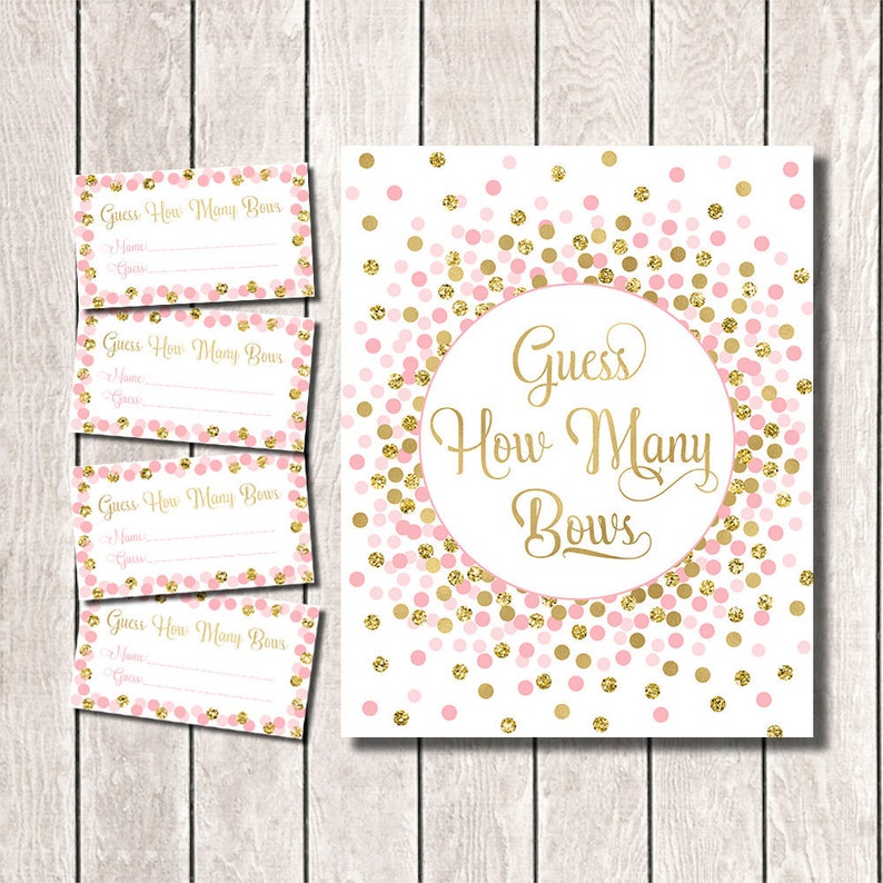 Guess How Many Bows Game Printable Sign and Cards Girl Baby | Etsy