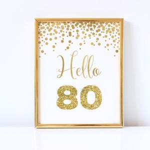 Hello 80 Sign Printable Gold 80th Birthday Sign Gold Confetti 80th ...