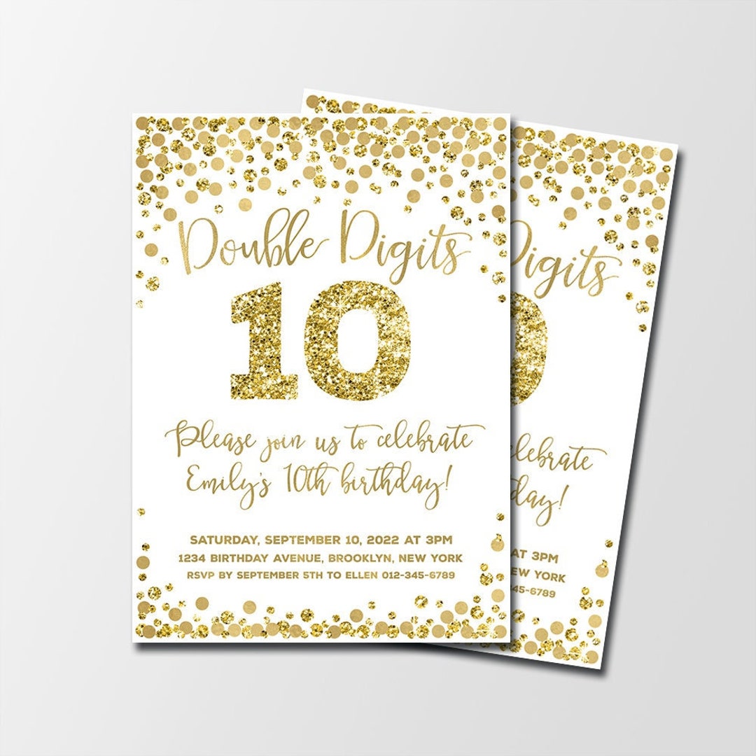 Double Digits Birthday Invitation Gold 10th Birthday Invitation 10th ...