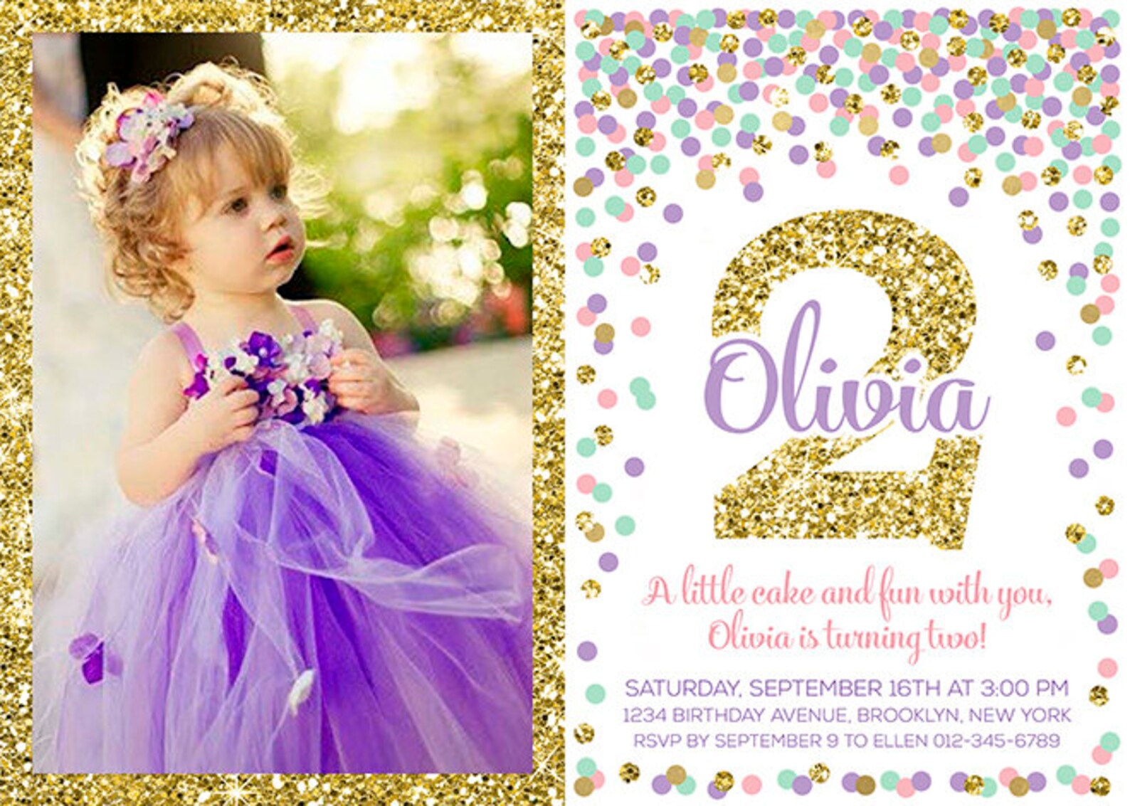 Girl 2nd Birthday Invitation Printable Invitation With Picture Pink ...