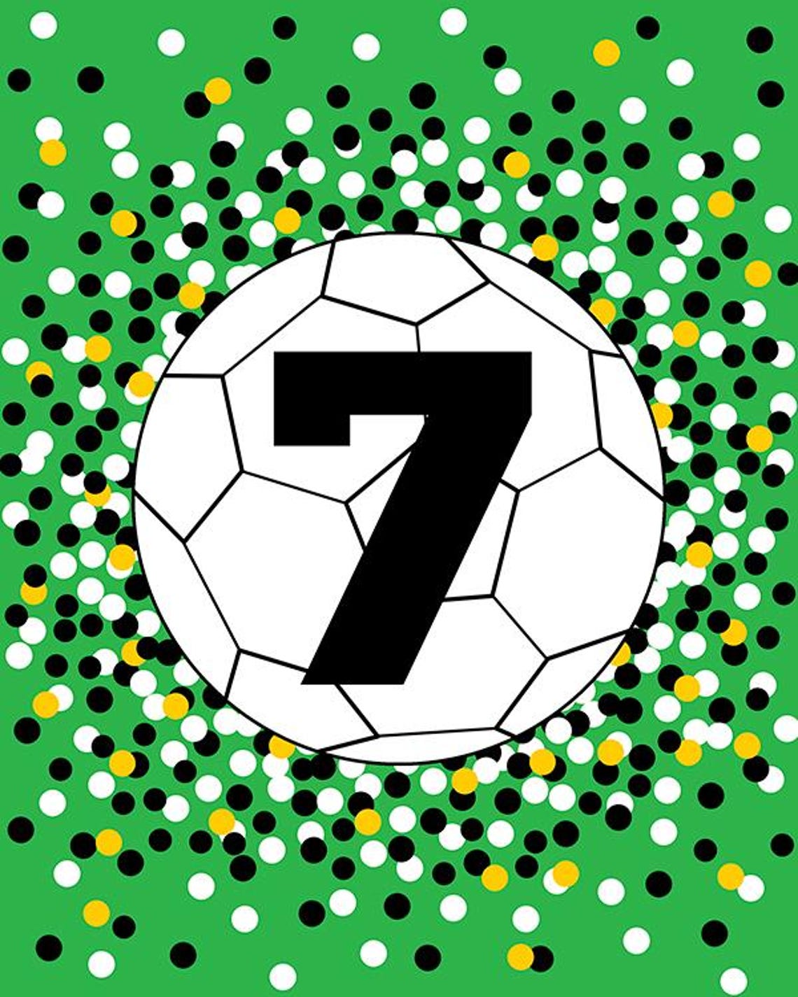 Number 7 Sign Printable Soccer Birthday Decorations Green Black Yellow ...