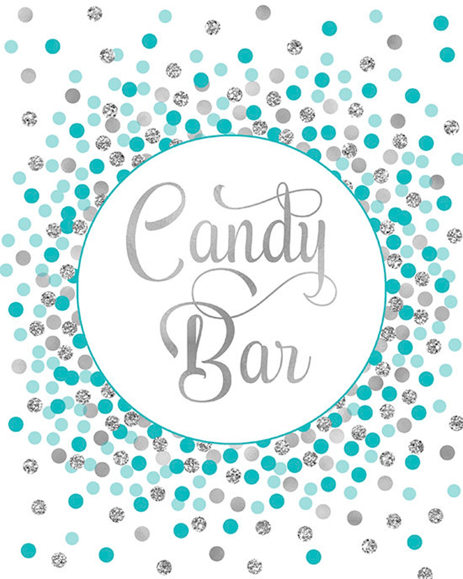 Candy Bar Sign Printable Teal Silver Party Decorations Dessert - Etsy