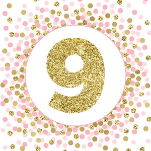 Number 9 Sign Printable 9th Birthday Decorations Pink and Gold 9th ...