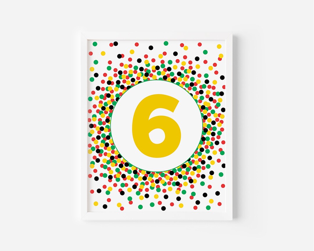 Number 6 Sign Printable Red Green Yellow and Black 6th Birthday ...