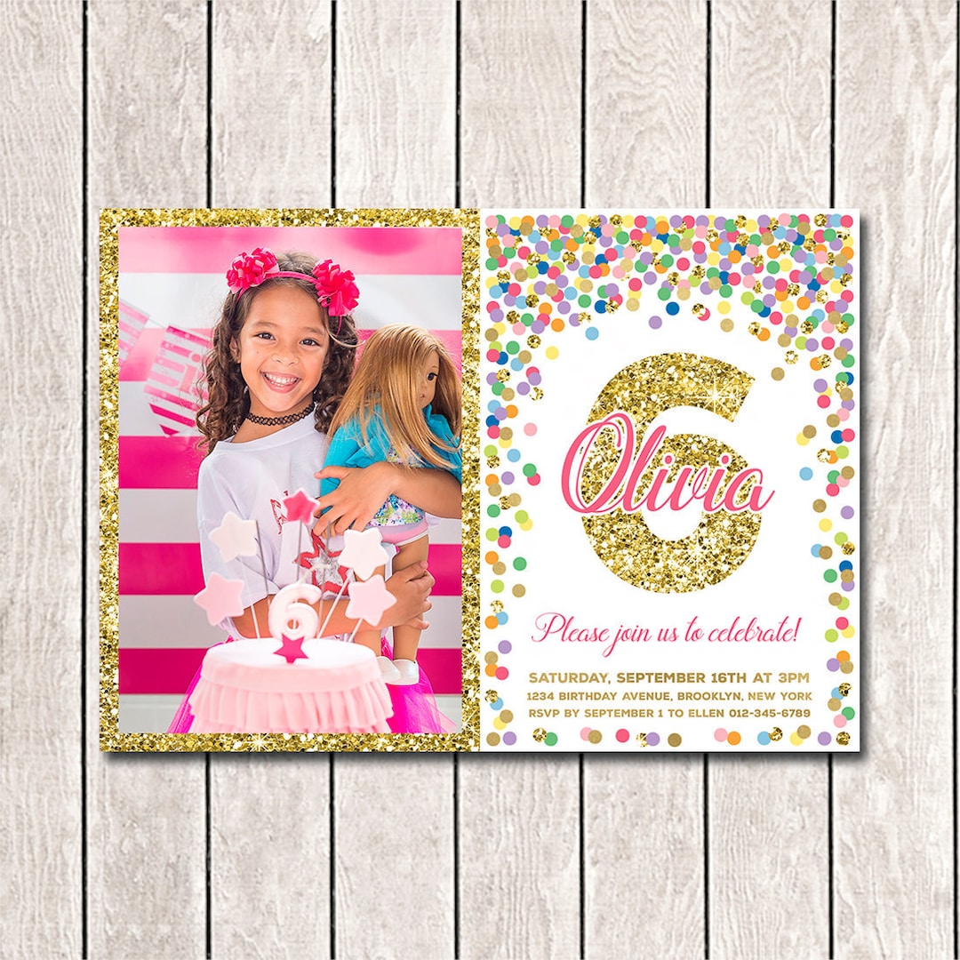 6th Birthday Invitations for Girls 6th Birthday Invitation With Photo ...