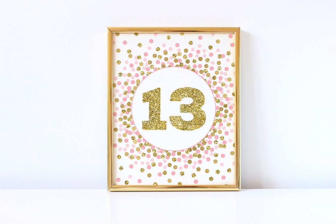 Pink Gold Number 13 Sign 13th Birthday Sign Printable 13th - Etsy