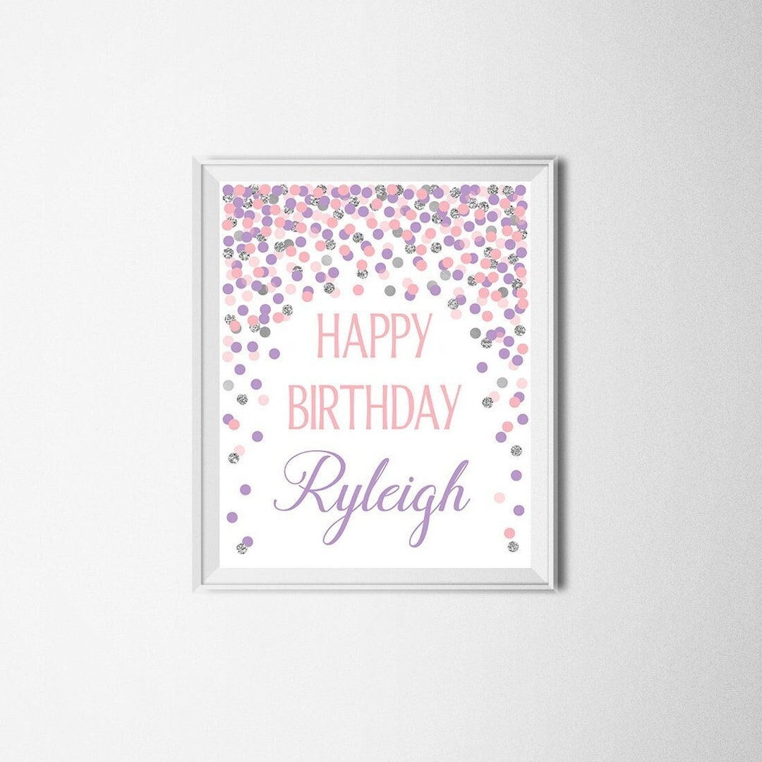 Happy Birthday Sign Printable Pink Purple Silver Birthday Decorations ...