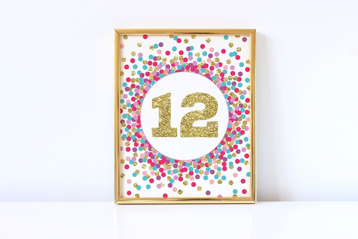 Number 12 Sign Printable 12th Birthday Girl Table Sign Hot Pink Purple ...