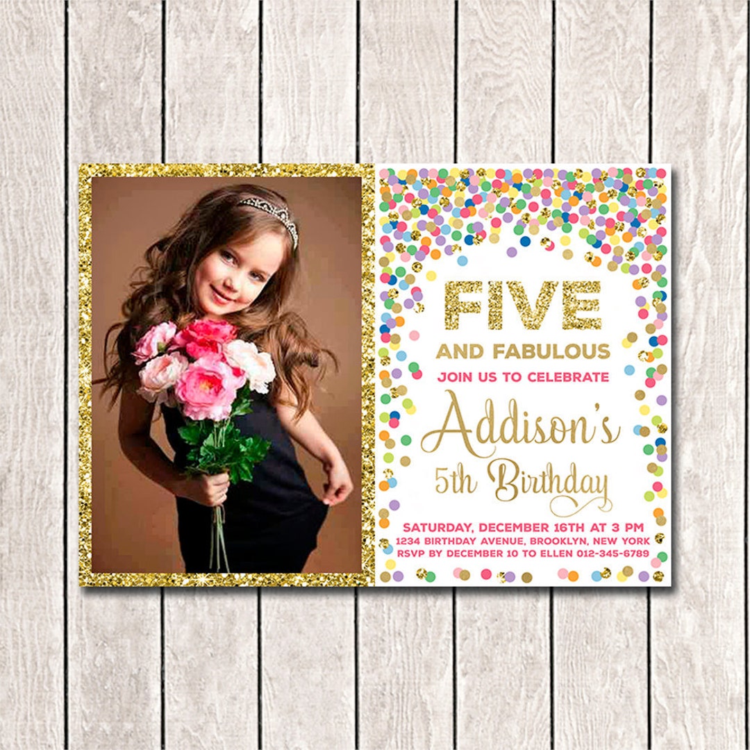 5th Birthday Invitations With Photo Five and Fabulous Birthday ...