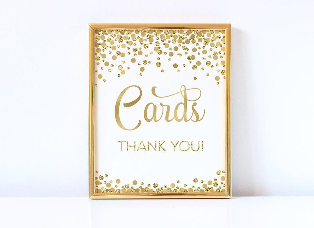Cards Sign Printable Gold Confetti Party Decorations Gift Table Sign ...